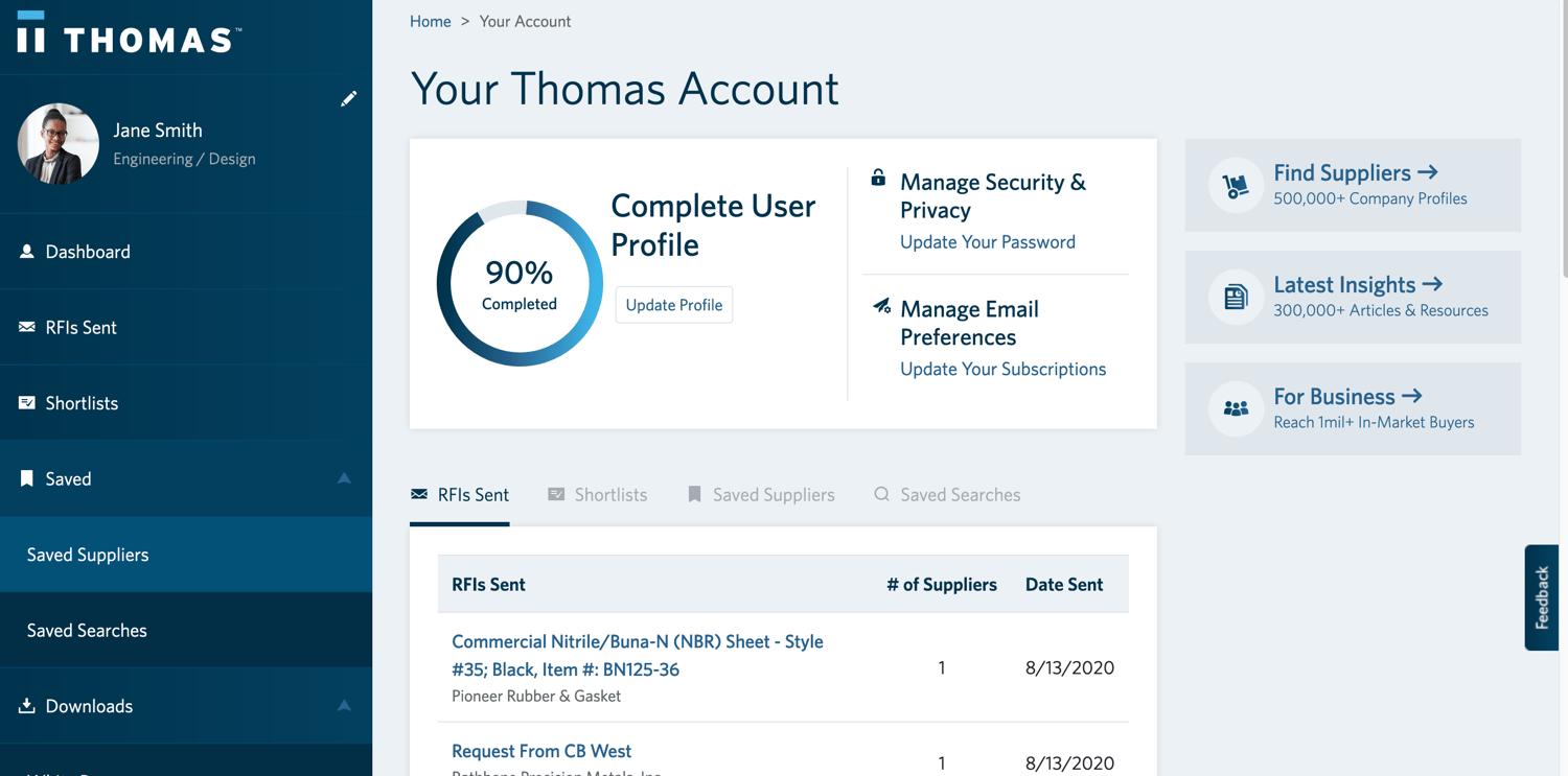 Thomasnet.com® Buyer Experience Updated with Thomas Account Features